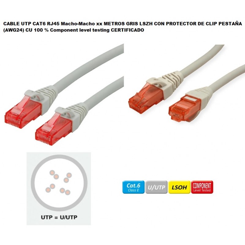 LATIGUILLO CABLE UTP CAT6 RJ45 Macho-Macho 15 Metros GRIS LSZH (LIBRE