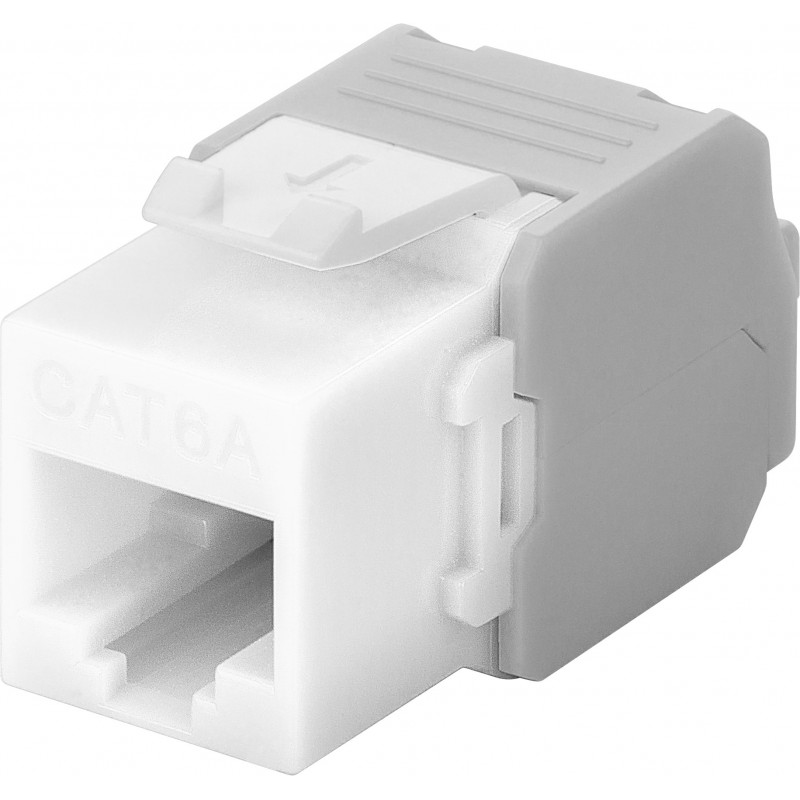 CONECTOR RJ45 HEMBRA UTP CAT6A BLANCO SALIDA DE CABLE REDONDA